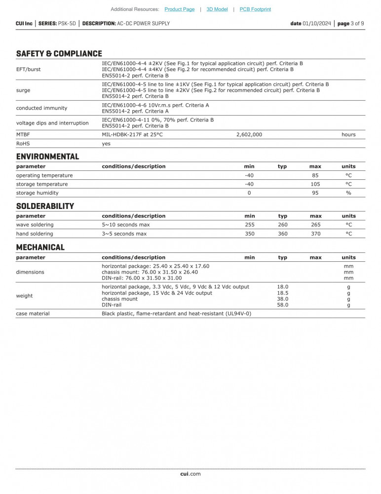 CUI PSK-5D datasheet page 3