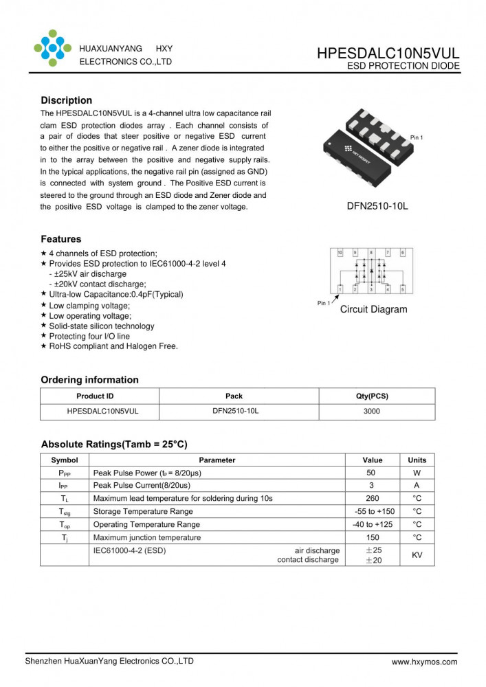 HPESDALC10N5VUL datasheet page 1