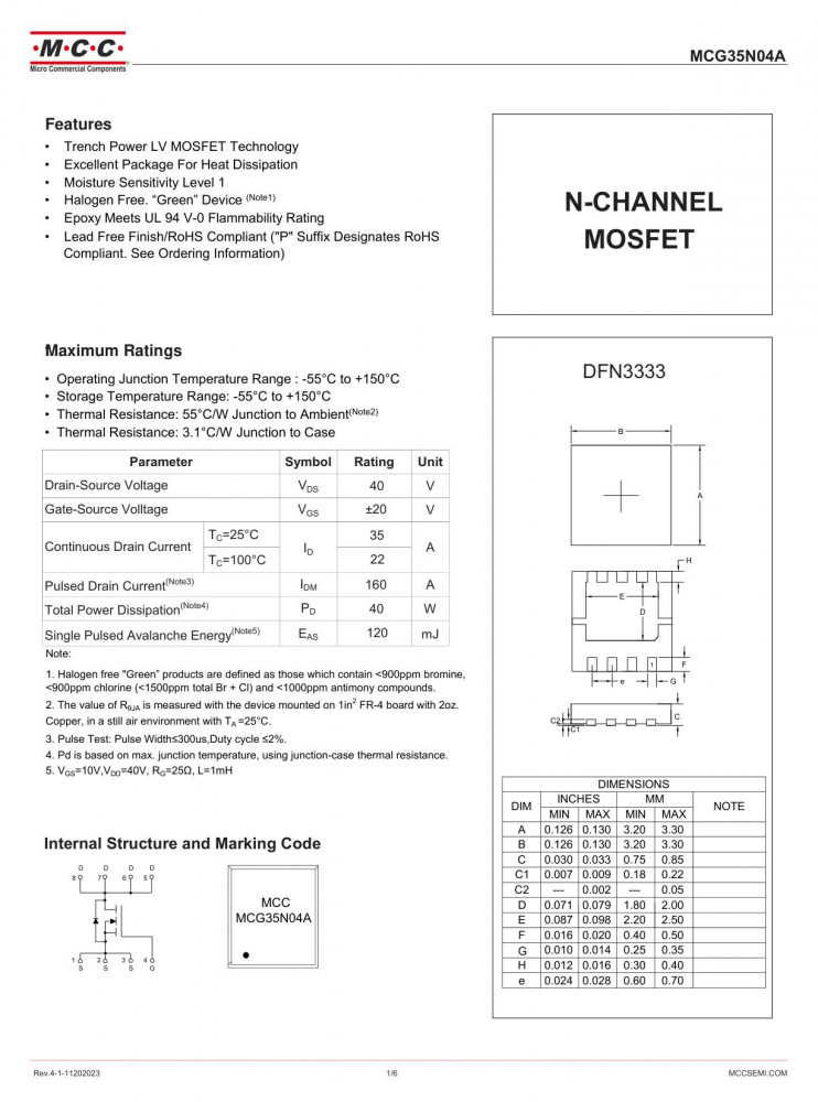 MCG35N04A-TP datasheet page 1