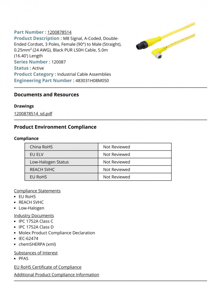 MOLEX connector specification drawing, page 1
