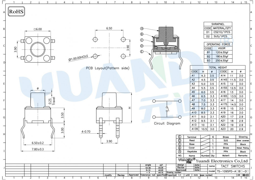 Yuandi TS-1095PD-A1B3-D2 technical drawing page 1