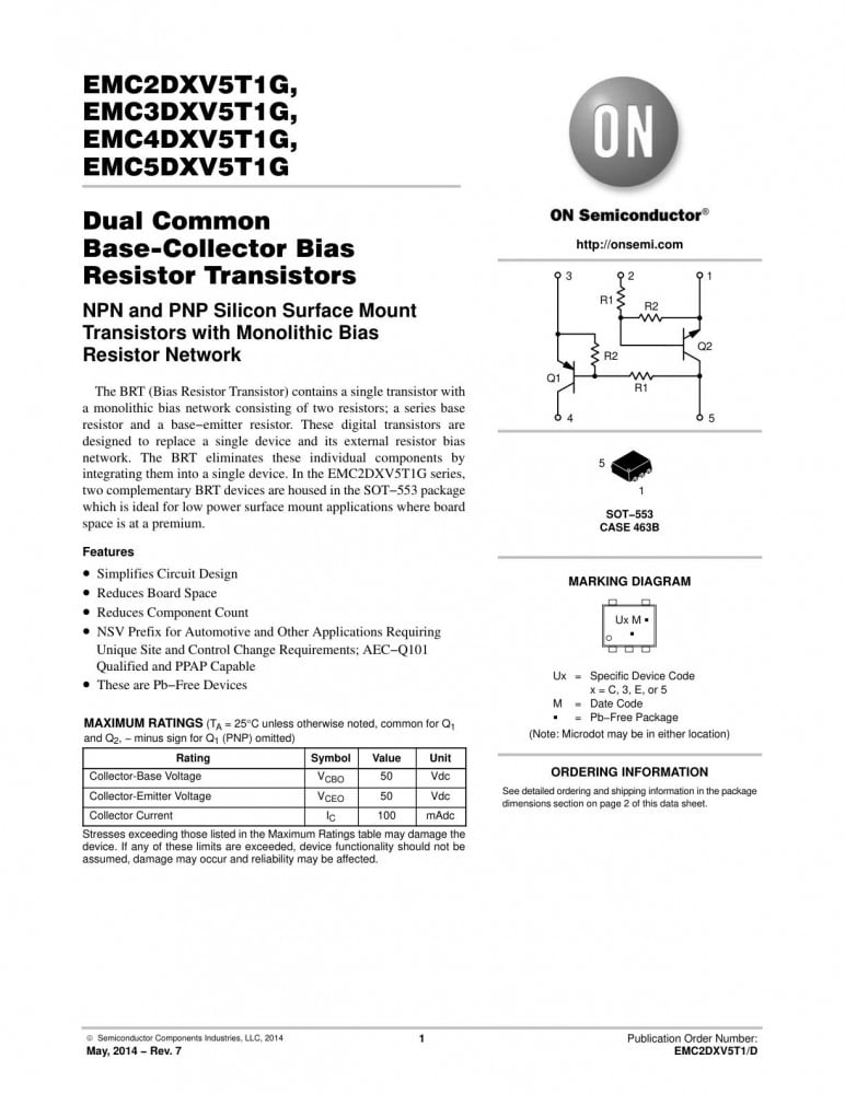 EMC5DXV5T1G datasheet page 1