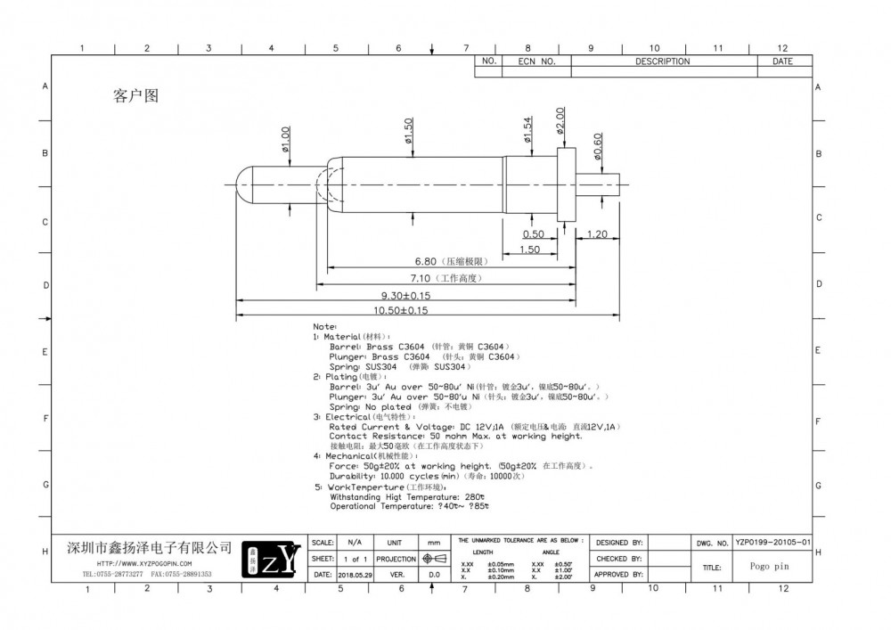 YZP0199-20105-01 packaging specification