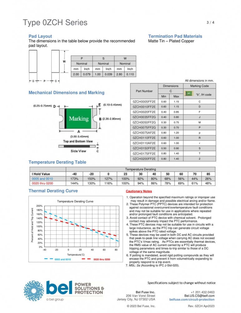 Bel Fuse 0ZCH series datasheet page 3