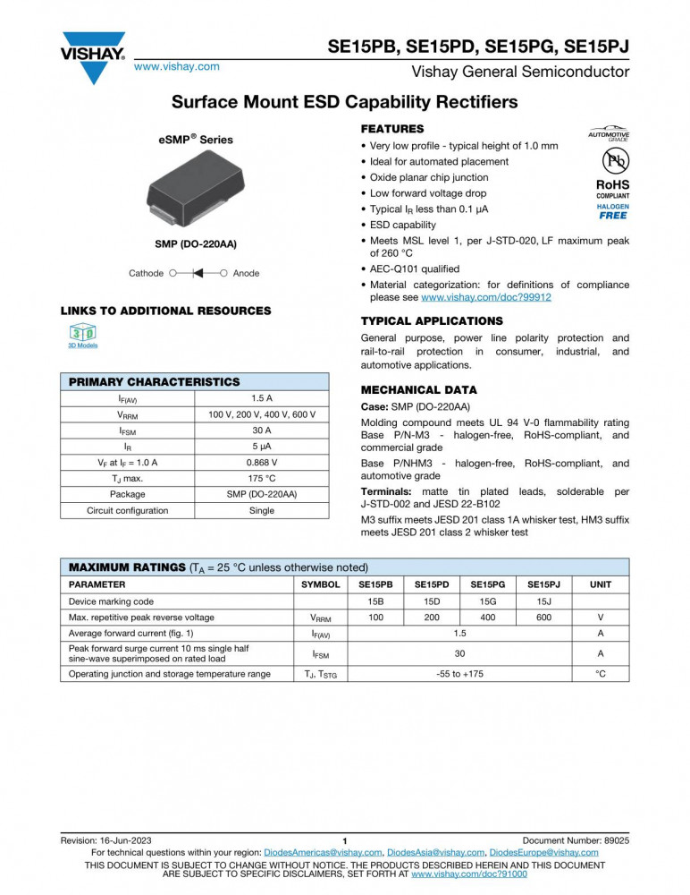SE15P datasheet page 1