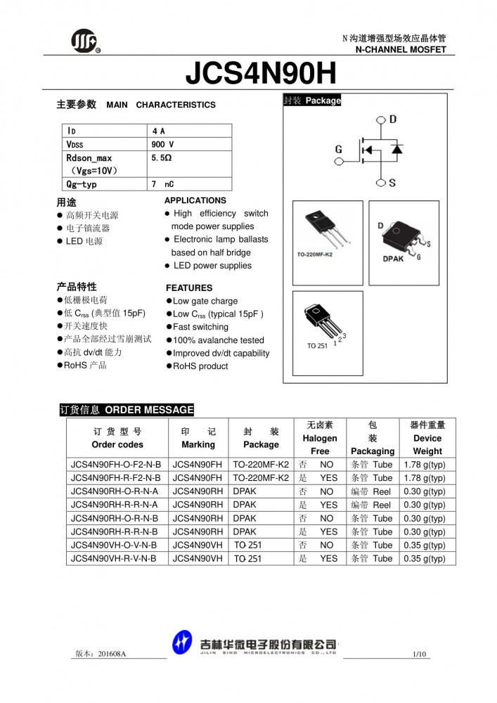 JCS4N90VH datasheet page 1