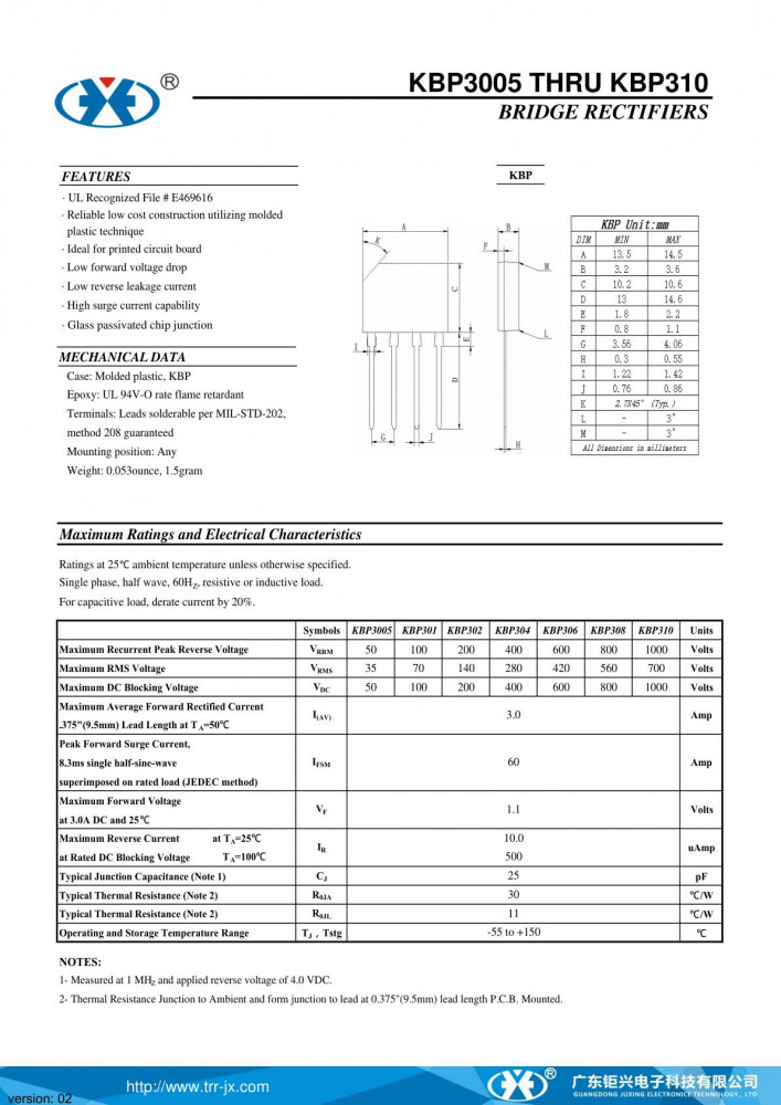 JUXING KBP310 datasheet page 1