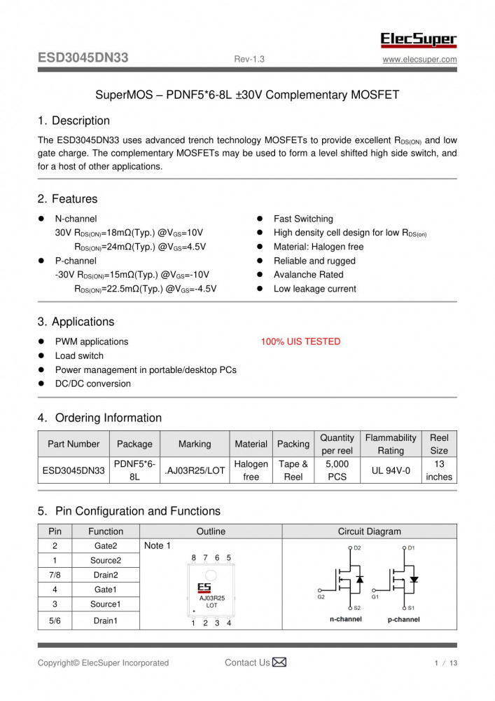 ESD3045DN33 datasheet page 1