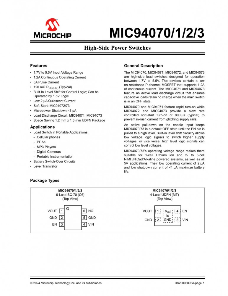 MIC94072 datasheet page 1