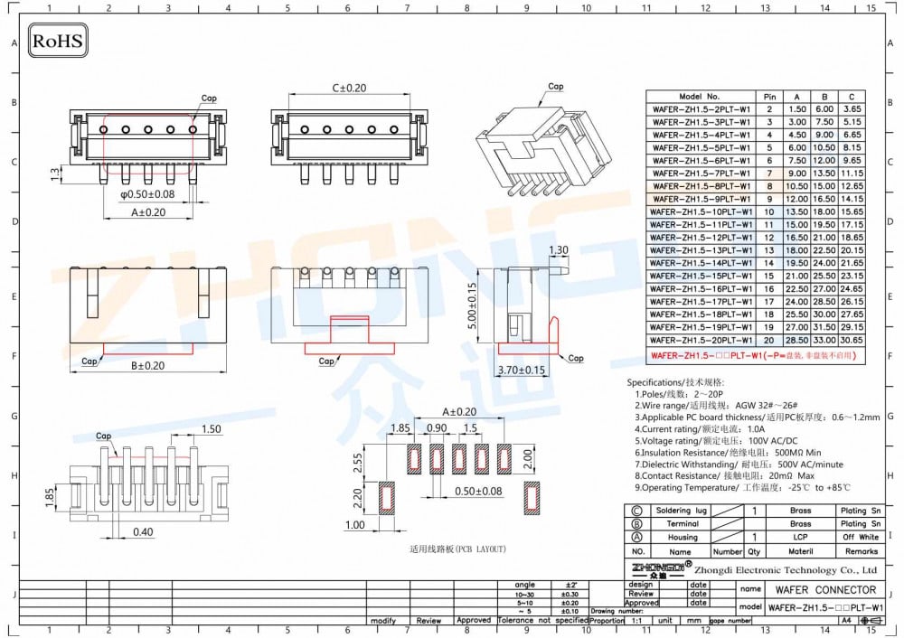 Zhongdi WAFER-ZH1.5-2PLT-W1-P technical drawing