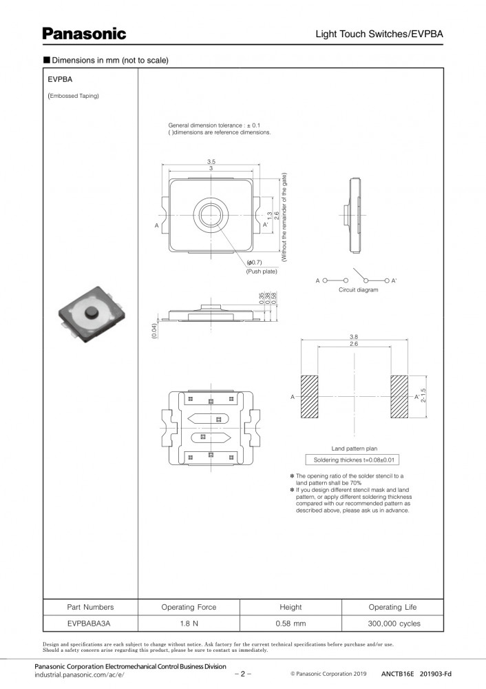 EVP-BABA3A technical document page 2