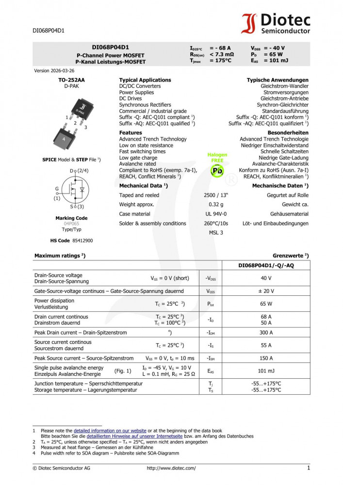 DI068P04D1 datasheet page 1