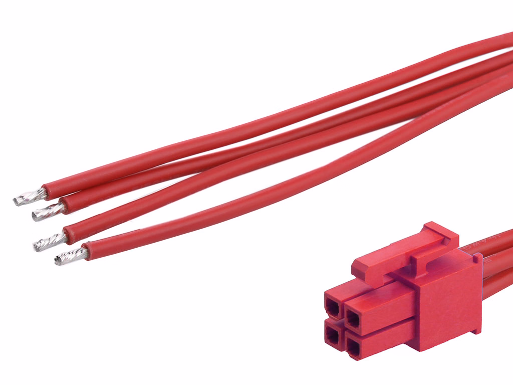 Mini-Fit Versa Color-to-Pigtail Off-the-Shelf (OTS) Cable Assembly, 4.20mm Pitch, Dual Row, 300.00mm Length, 4 Circuits, Red for sale