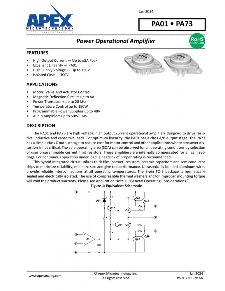 PA73M/883 datasheet page 1
