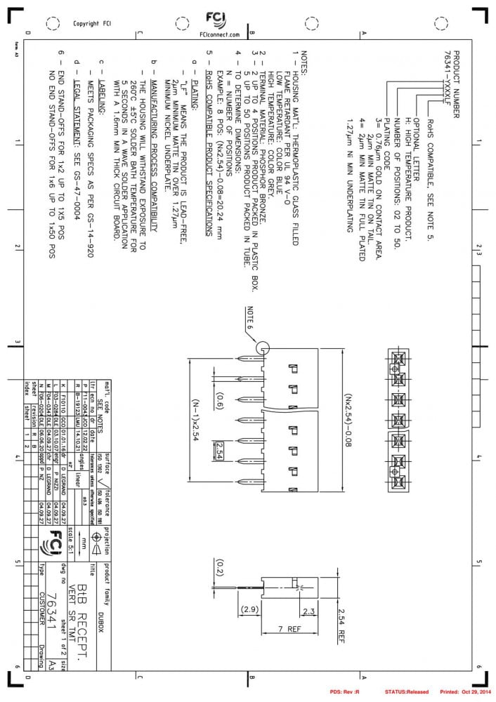 Amphenol 76341-305LF technical drawing page 1