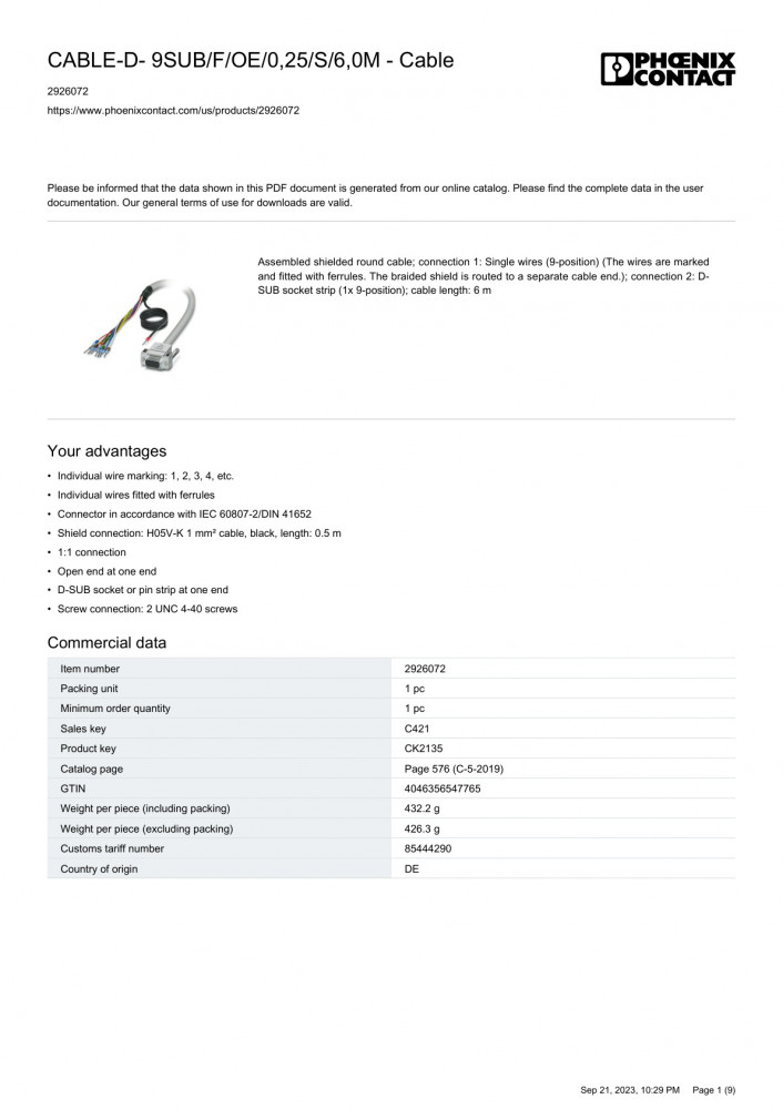 Phoenix Contact 2926072 technical document page 1