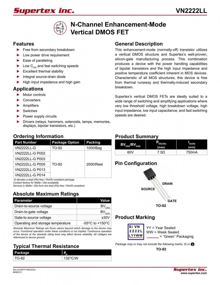 VN2222LL technical document page 1