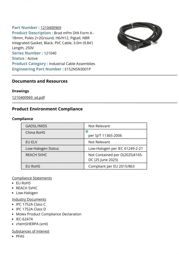 MOLEX 121040 series product drawing, page 1
