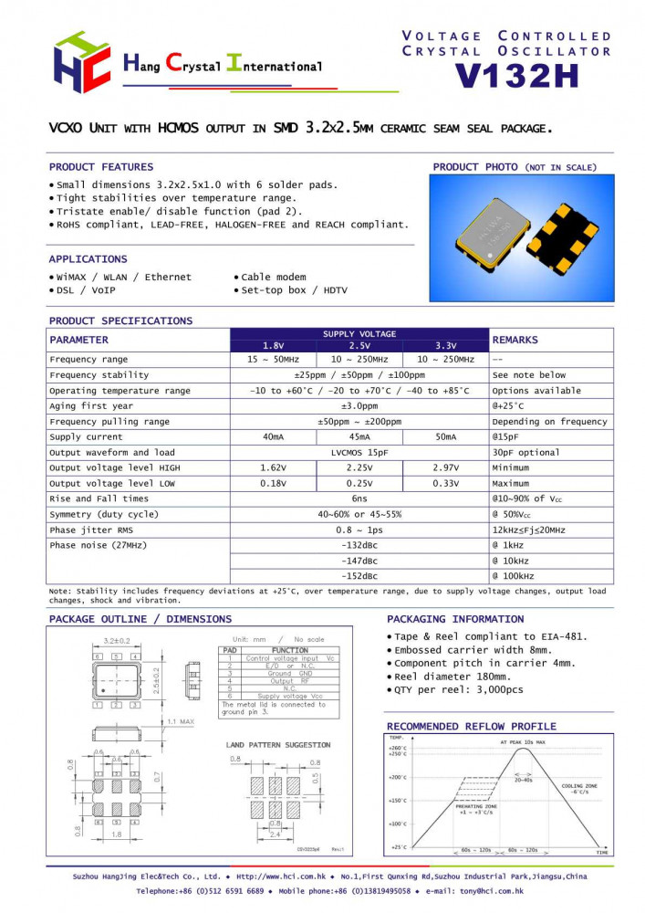 HCI V132H-40.000J33DTSL technical document preview