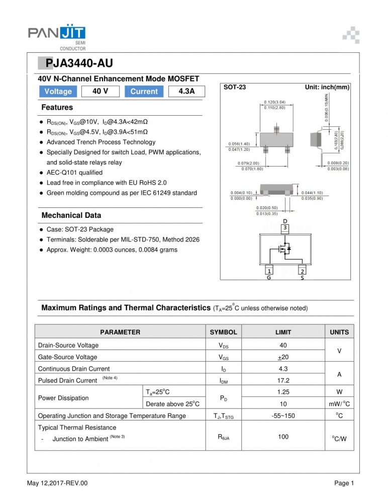 PJA3440-AU datasheet page 1