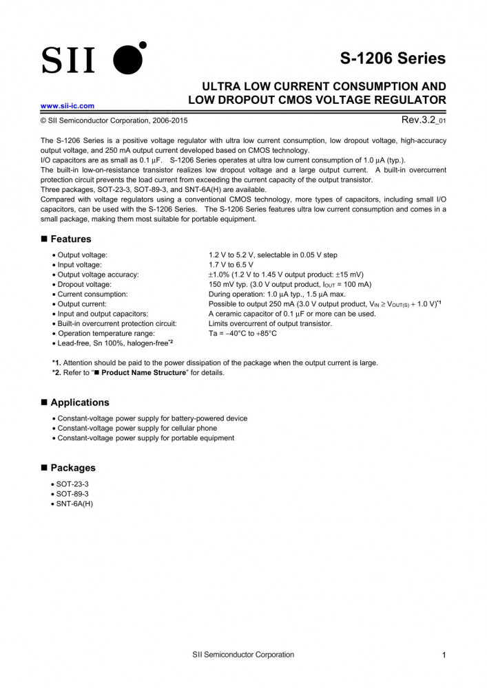 ABLIC S-1206 datasheet page 1