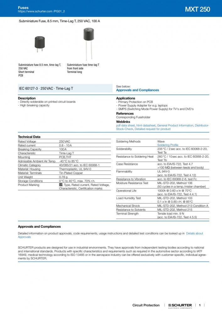 SCHURTER 0034.6920 datasheet page 1
