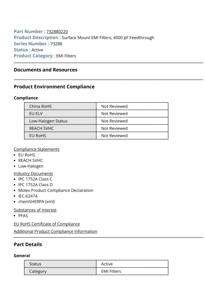 Technical document page 1 for MOLEX 732880220