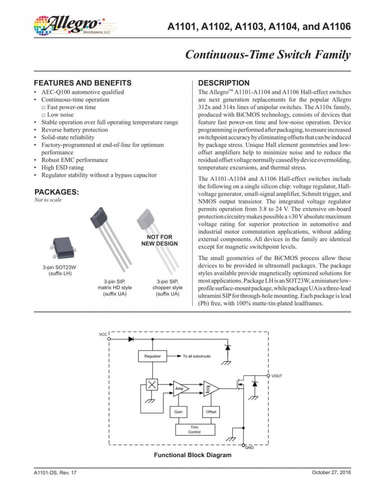 A1103LUA-T datasheet page 1
