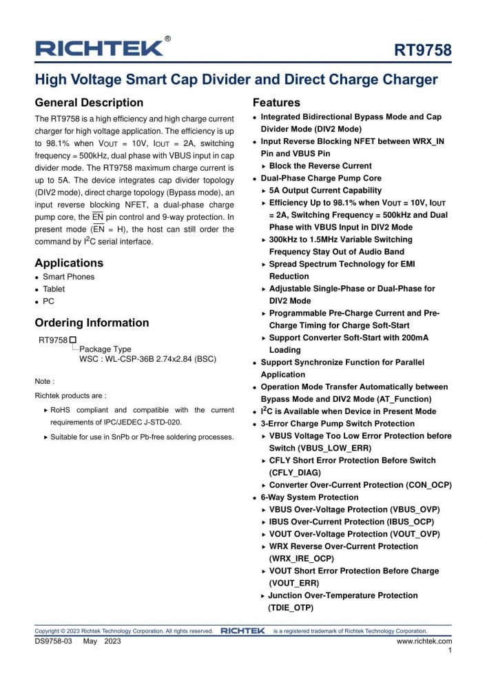 RT9758WSC datasheet page 1