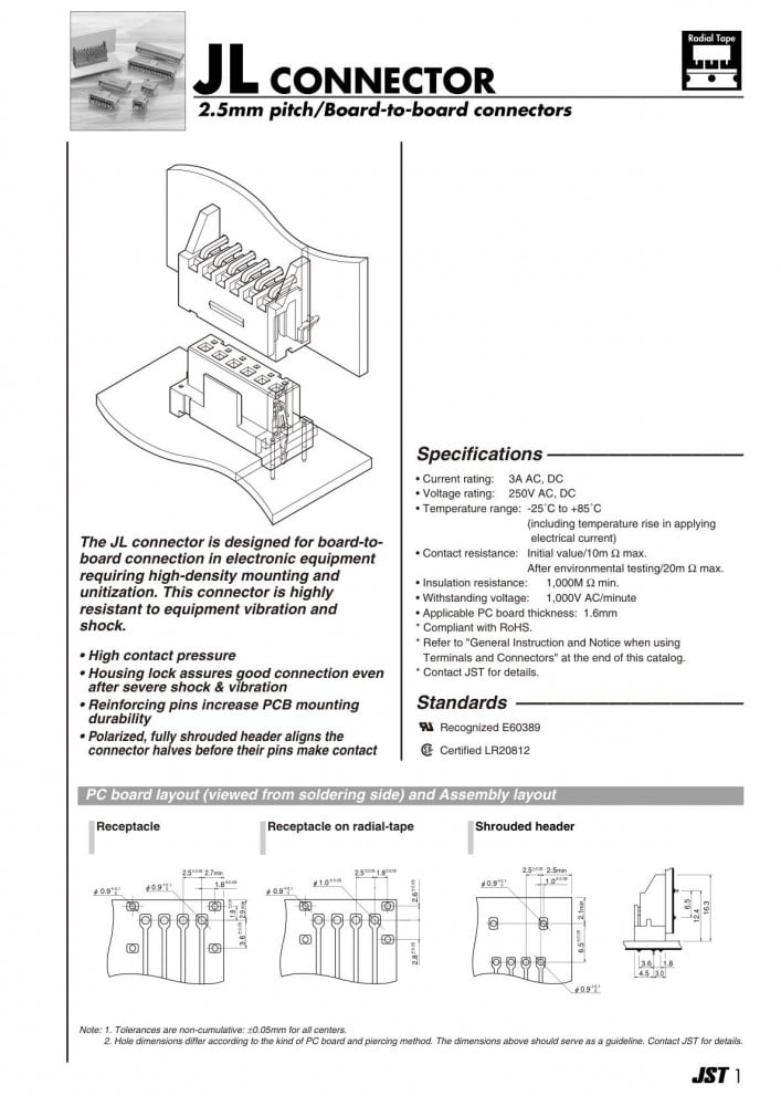 JST JL connector technical document page 1