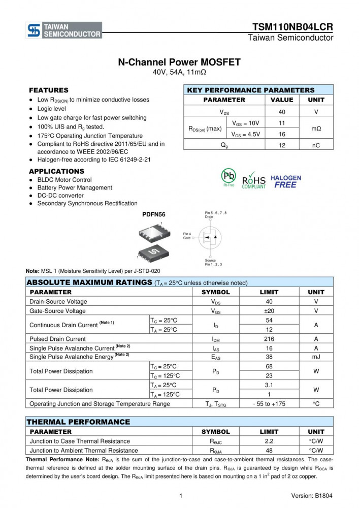 TSM110NB04LCR datasheet page 1