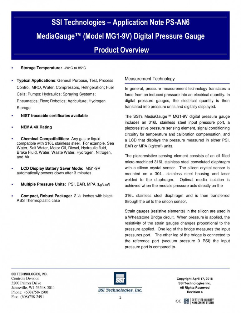 MG1-9V digital pressure gauge document page 2