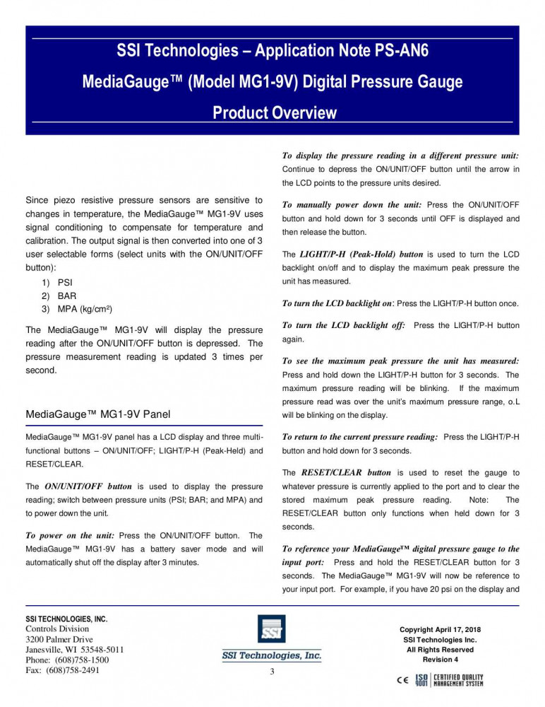 MG1-9V digital pressure gauge document page 3