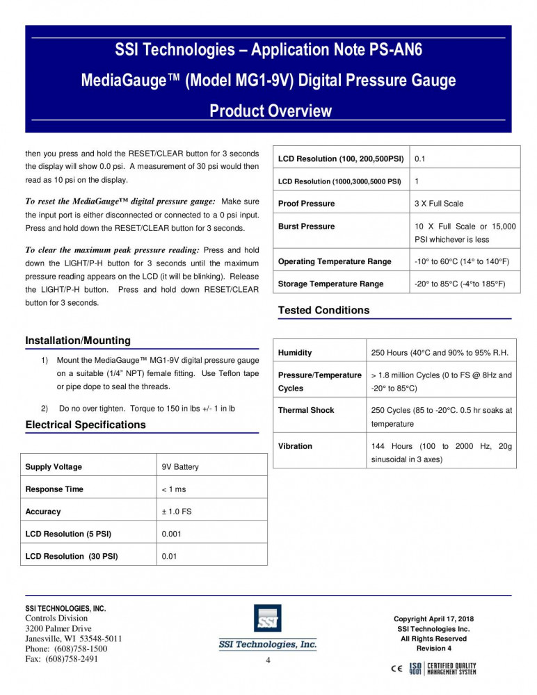 MG1-9V digital pressure gauge document page 4