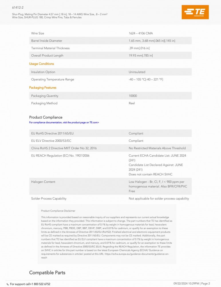 TE Connectivity 61412-2 document page 2
