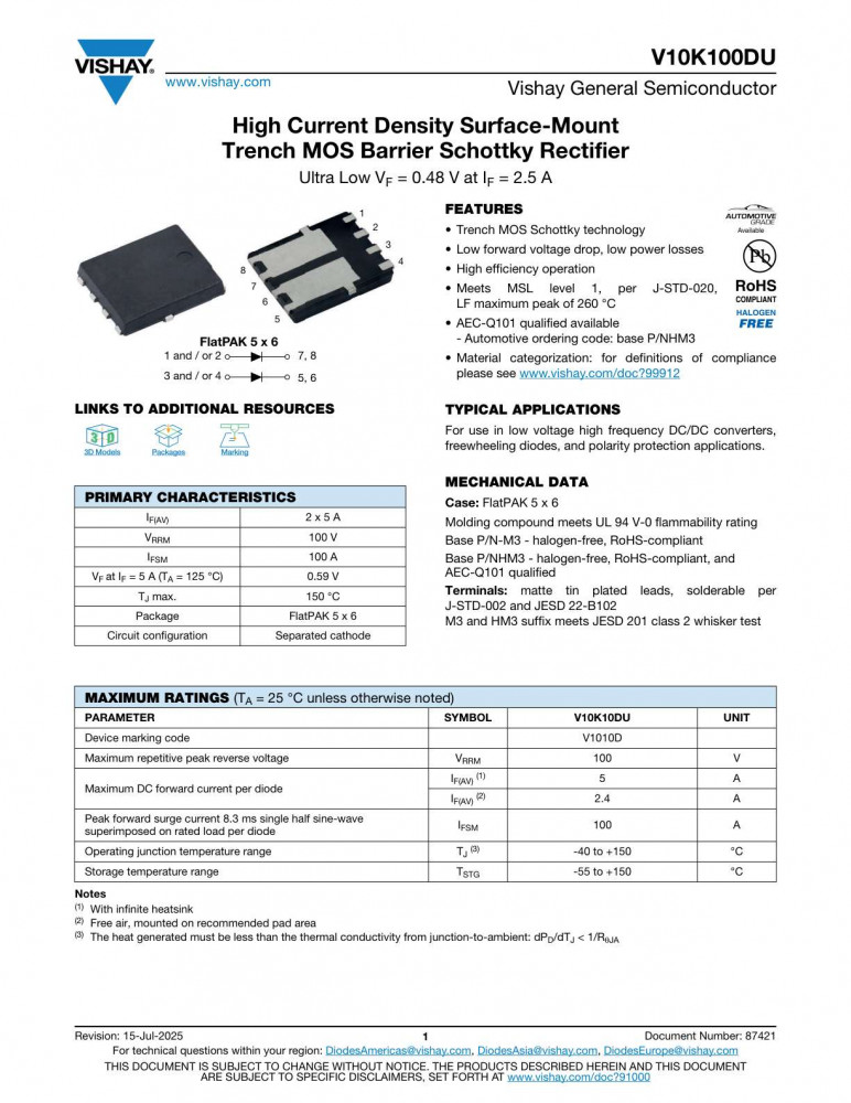 V10K100DU datasheet page 1