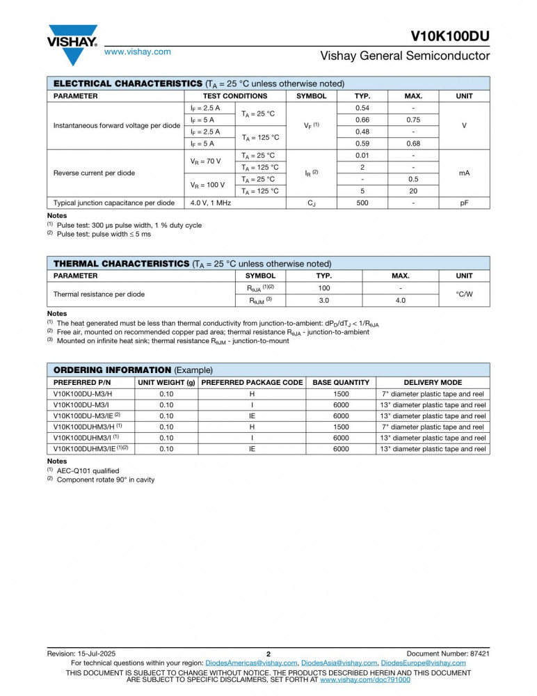 V10K100DU datasheet page 2