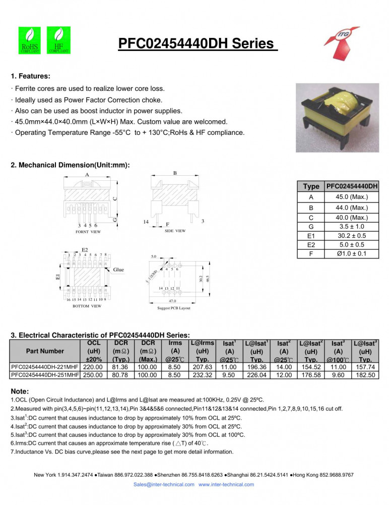 PFC02454440DH technical document page 1