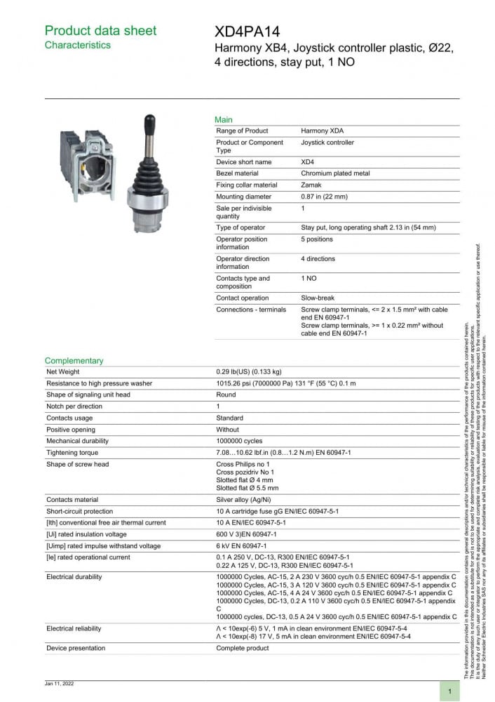 XD4PA14 technical document page 1