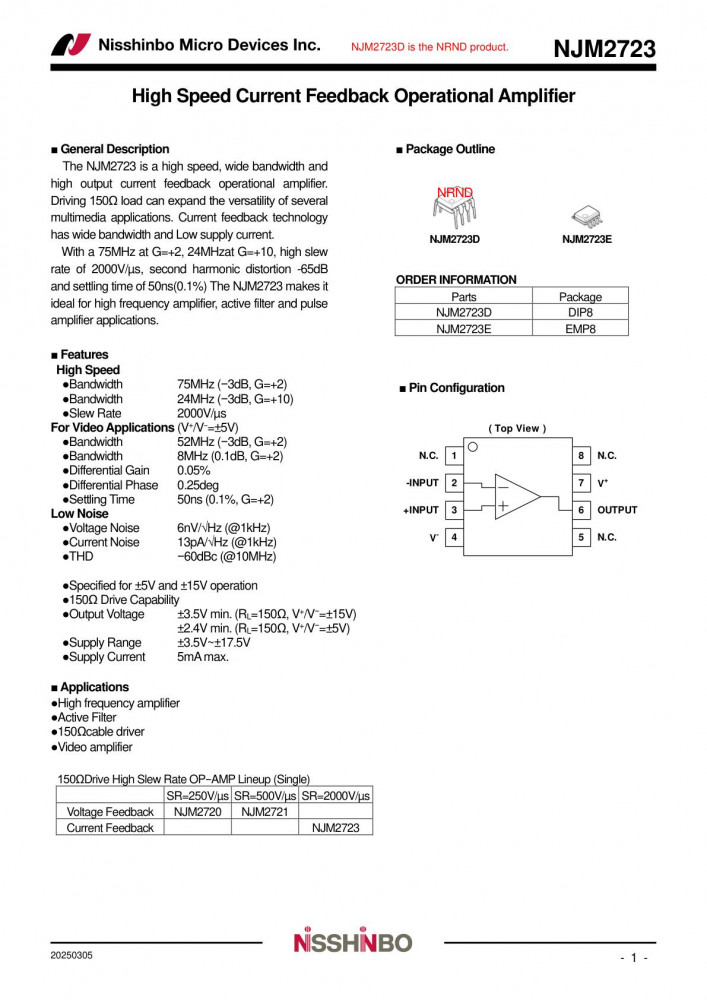 NJM2723 datasheet page 1