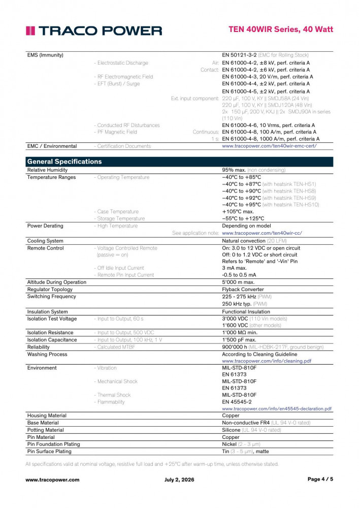 TEN 40WIR datasheet preview, page 4