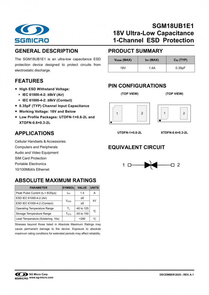 SGM18UB1E1 datasheet page 1
