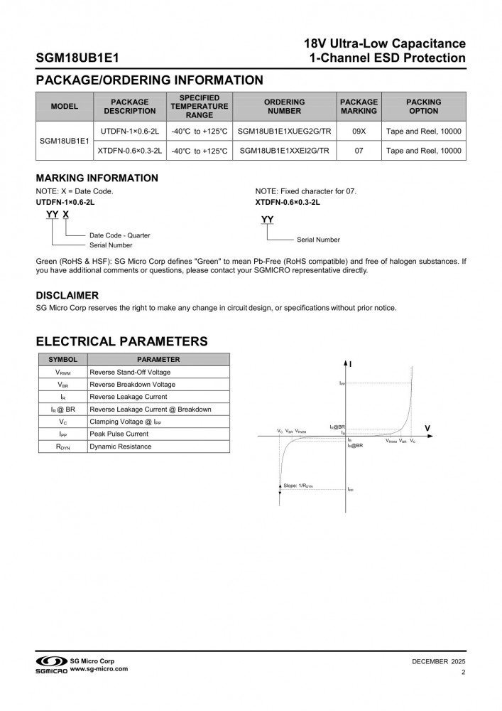SGM18UB1E1 datasheet page 2