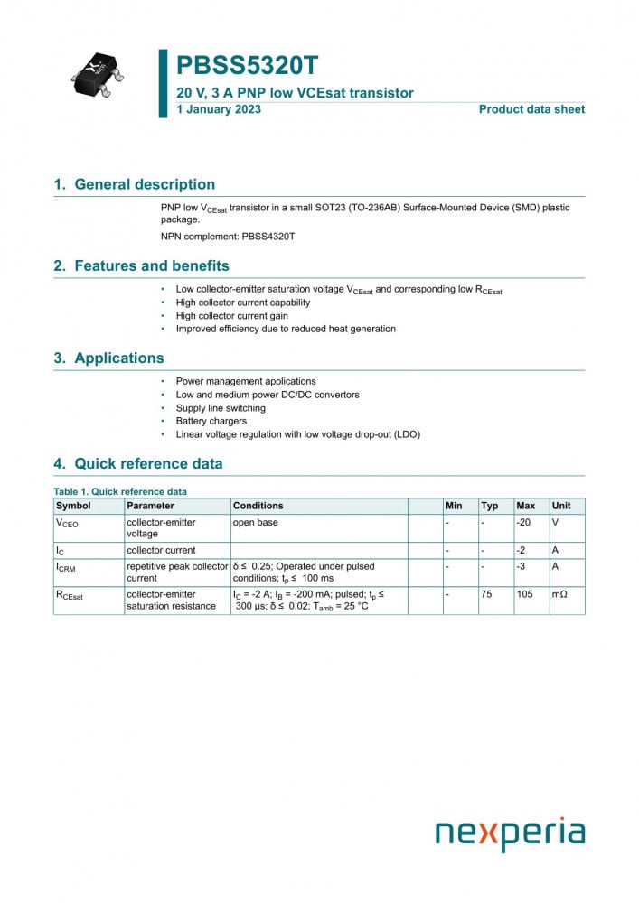 PBSS5320T datasheet page 1