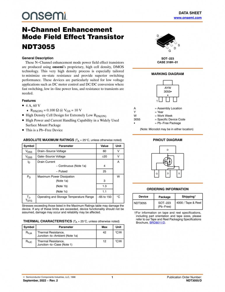 NDT3055 datasheet page 1