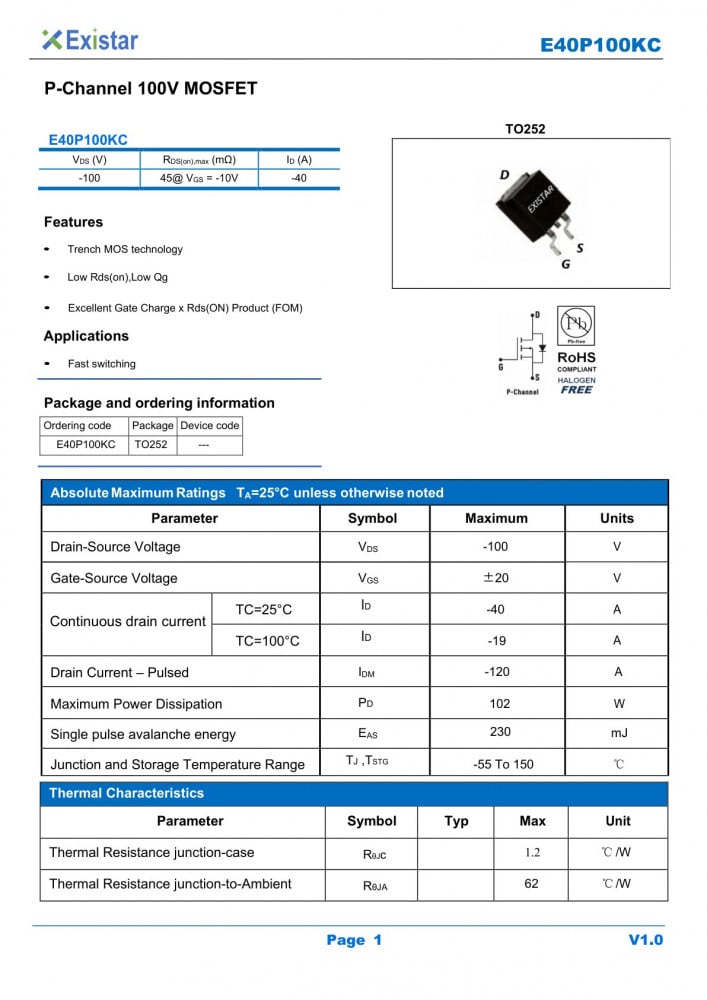 E40P100KC datasheet page 1