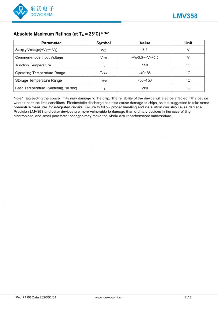 LMV358 datasheet page 2