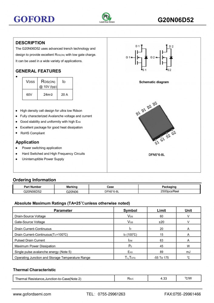 G20N06D52 datasheet page 1