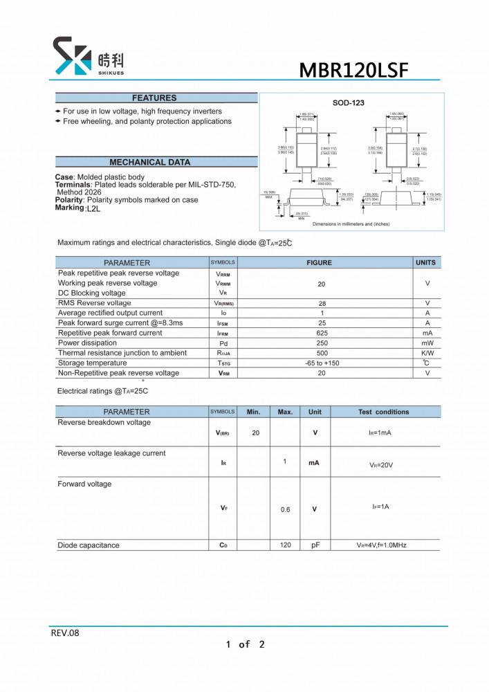 MBR120LSF datasheet page 1