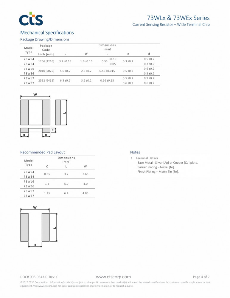 CTS 73WLx and 73WEx datasheet page 4